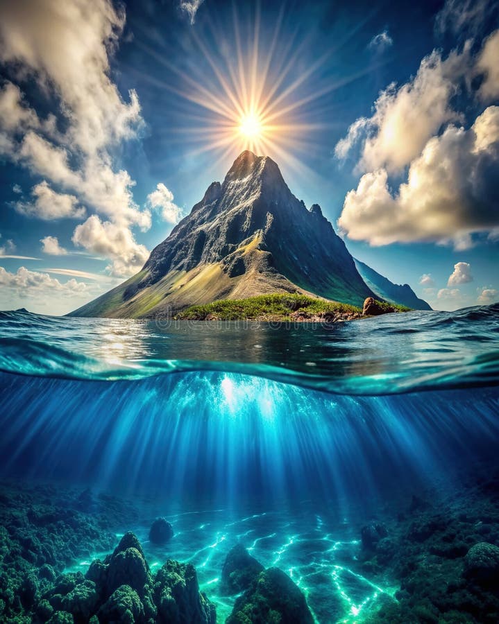 Underwater View of a Mountain in the Ocean. Stock Illustration ...