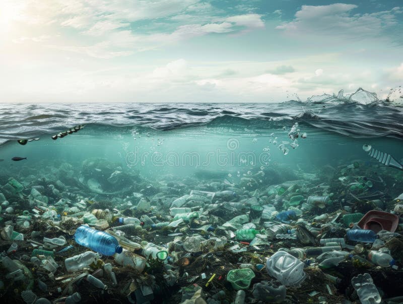 Underwater View of the Ocean Polluted with Plastic Waste, Highlighting ...