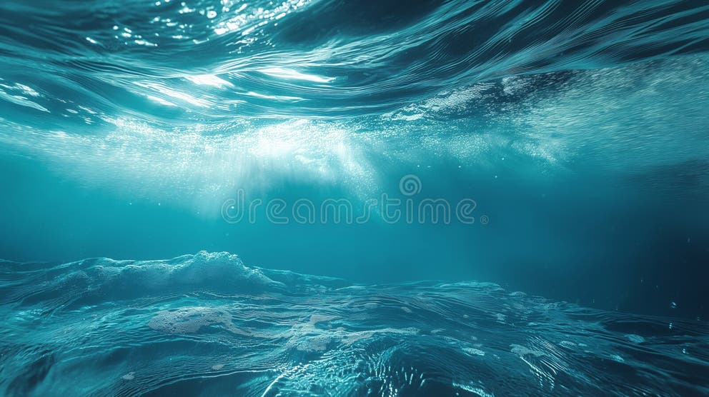 Underwater View of Ocean Waves with Sunlight Filtering through. the ...