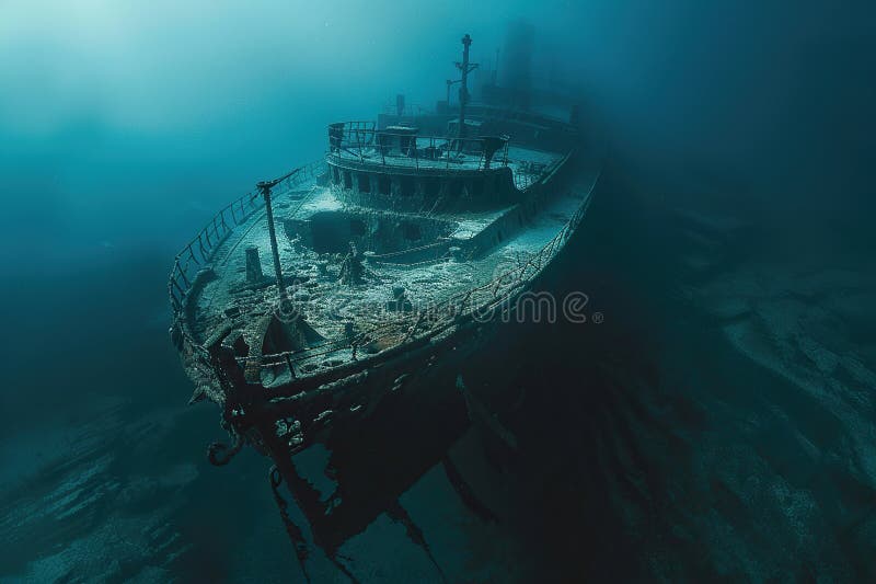 Underwater View of an Sunken Ship on Seabed with Fish Swimming Around ...