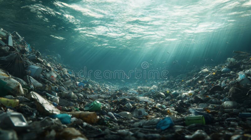 Underwater View of Plastic Pollution in the Ocean Stock Illustration ...