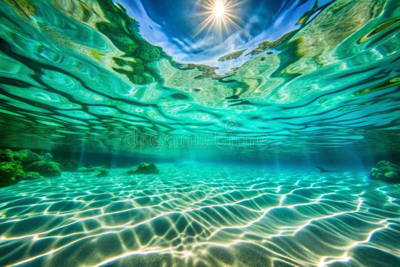 Underwater View through Rippling Pool Water in Turquoise and Light Blue ...