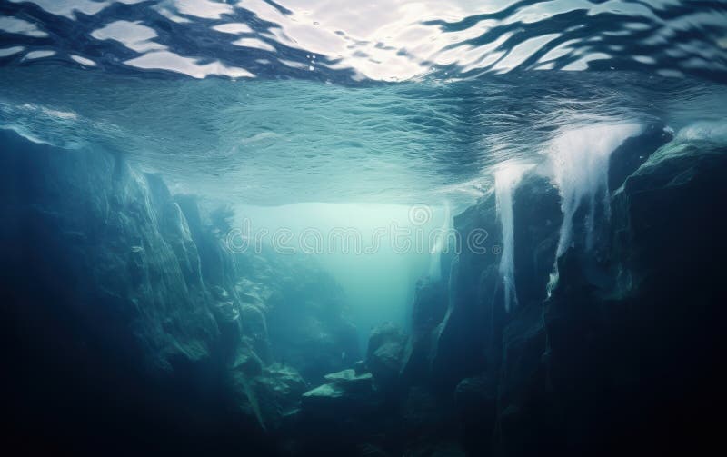 Underwater View of Rocky Cliffs. Created by Generative Artificial ...