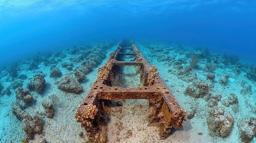 Underwater View of a Rusted Metal Structure on a Coral Reef Stock Photo ...