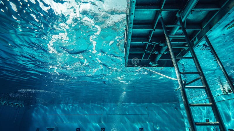 Underwater View Showing Water Surface and Metal Structure with Ladder ...
