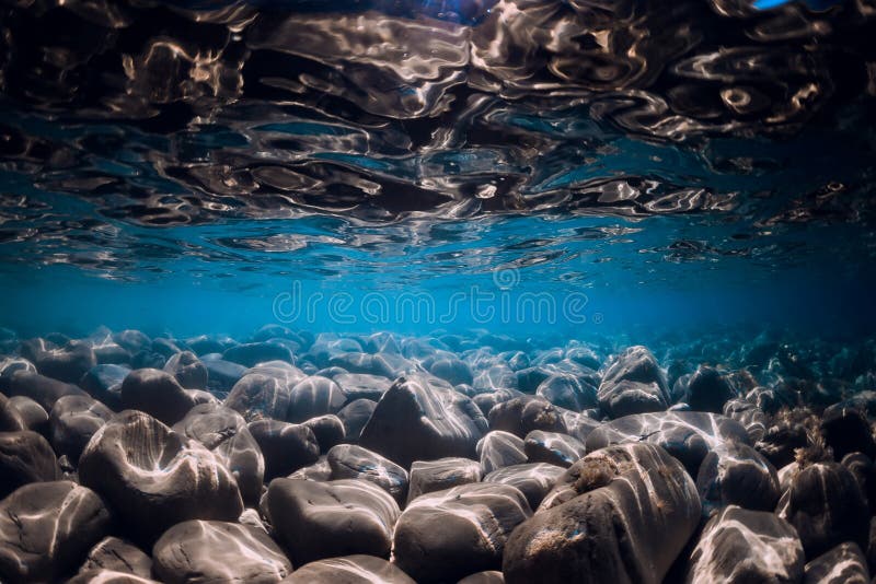 Underwater View with Stones Bottom and Reflection in Sea Stock Photo ...