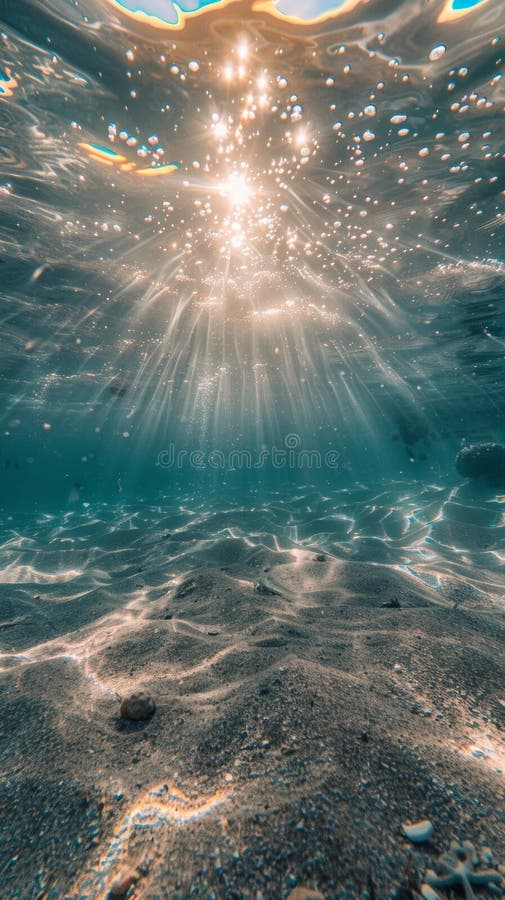 Underwater View with Sun Rays Shining through Stock Image - Image of ...