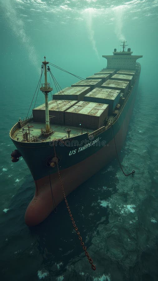 Underwater View of a Sunken Cargo Ship Laden with Containers in Calm ...