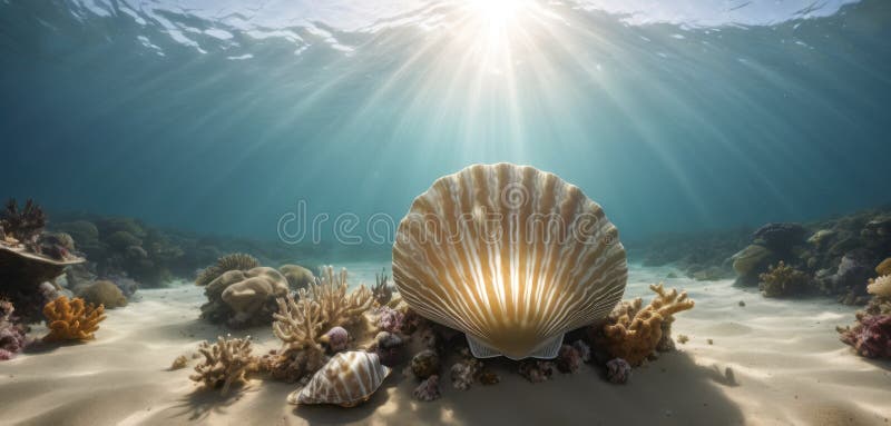 An Underwater View of Sunlight Breaking through the Ocean Surface ...