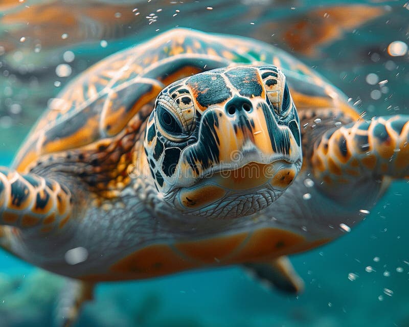 Underwater View of a Swimming Turtle Stock Image - Image of fauna ...