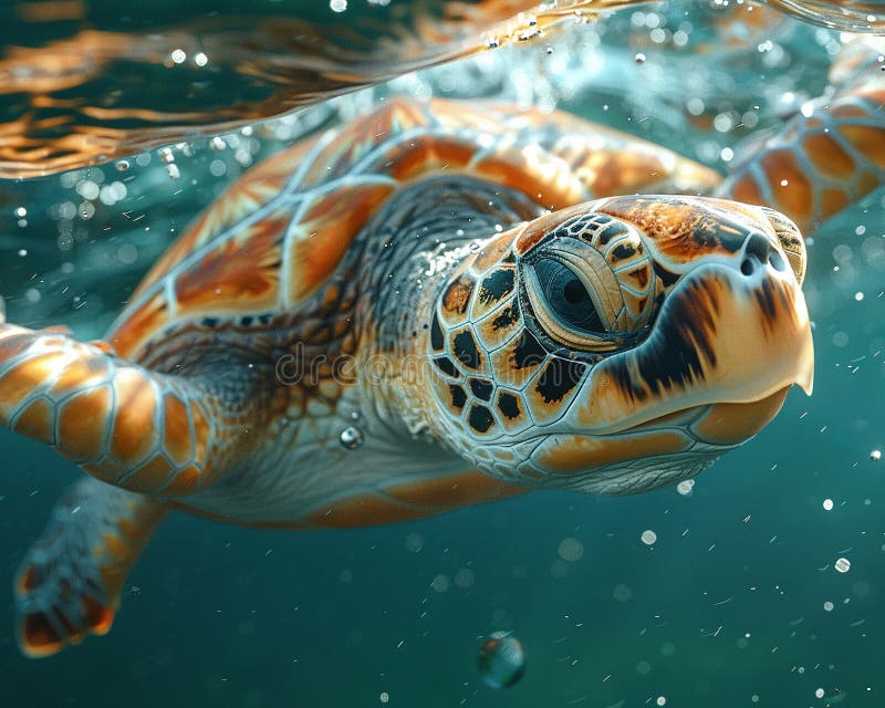 Underwater View of a Swimming Turtle Stock Photo - Image of animal ...