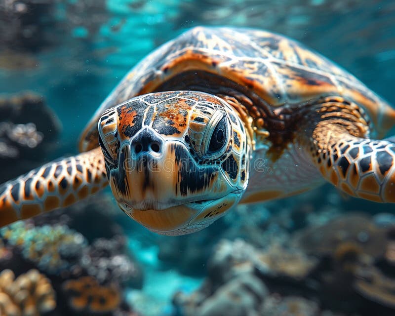 Underwater View of a Swimming Turtle Stock Photo - Image of capture ...