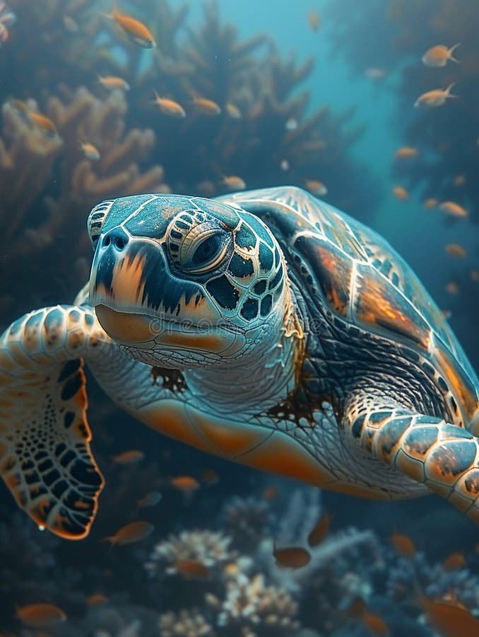 Underwater View of a Swimming Turtle Stock Image - Image of quiet ...