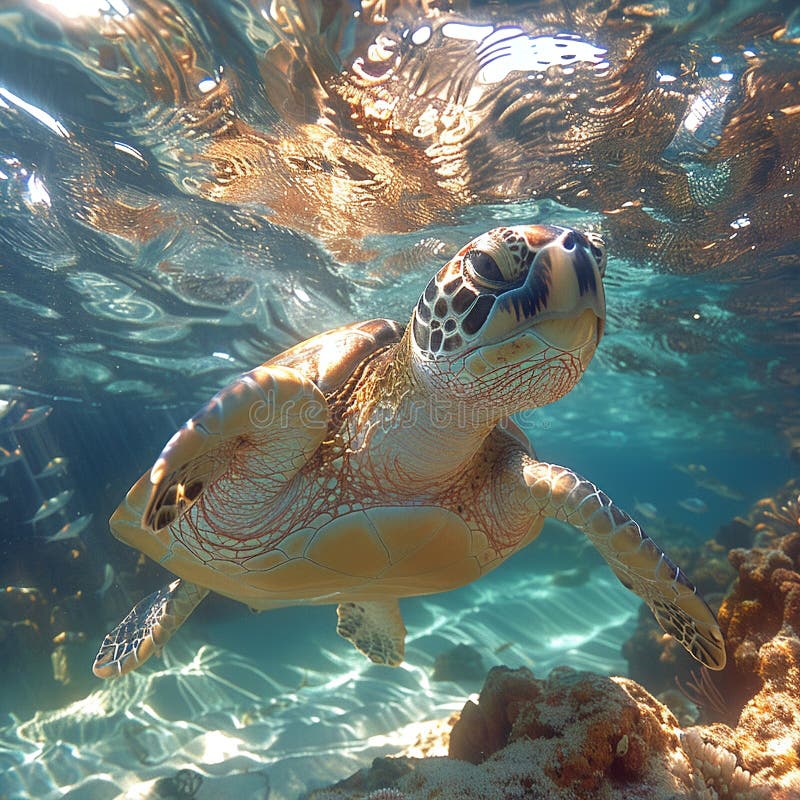 Underwater View of a Swimming Turtle Stock Image - Image of tranquility ...