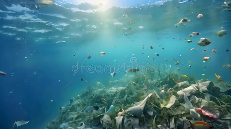 Underwater View of a Tropical Coral Reef with Fish and Garbage ...