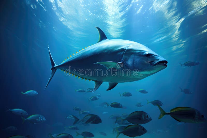 Underwater View of Tuna Fish in an Office Aquarium with Bubbles Rising ...