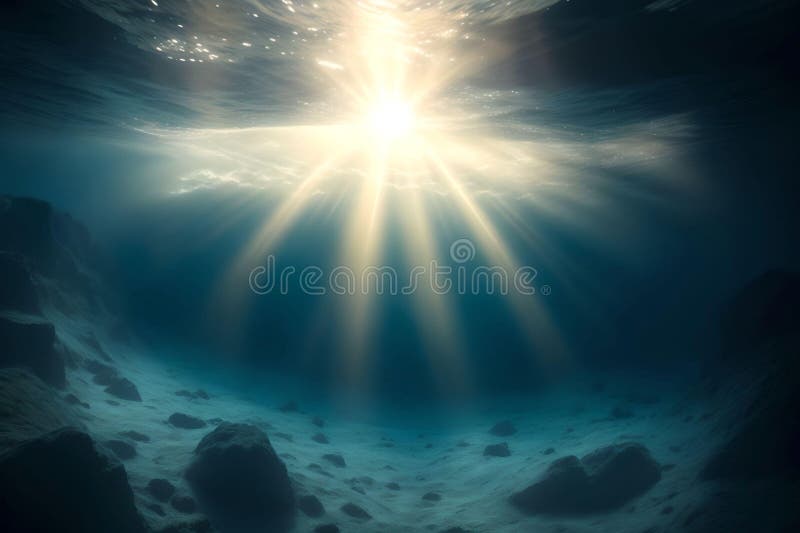 Underwater View of Underwater Cave with Light Rays Coming Out of Water ...