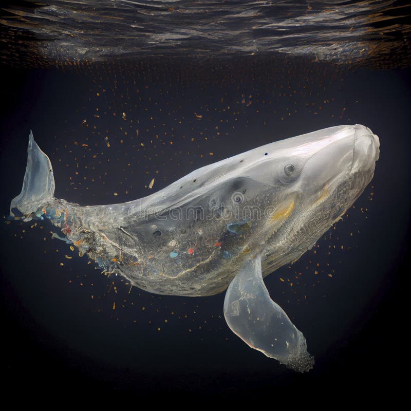 Whale and the Plastic Garbage in the Ocean,Generative AI Illustration ...
