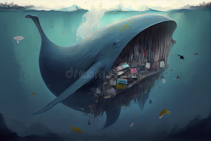 Whale and the Plastic Garbage in the Ocean,Generative AI Illustration ...