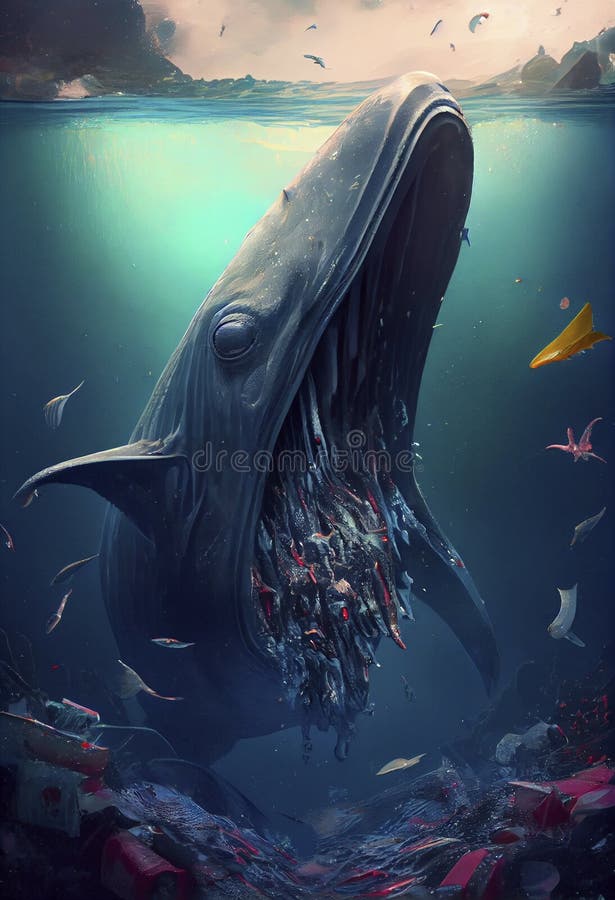 Whale and the Plastic Garbage in the Ocean,Generative AI Illustration ...