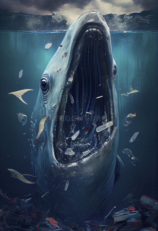 Whale and the Plastic Garbage in the Ocean,Generative AI Illustration ...