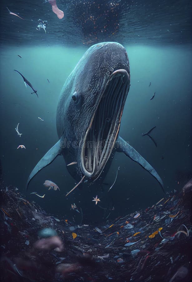 Whale and the Plastic Garbage in the Ocean,Generative AI Illustration ...