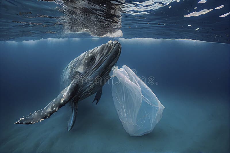 Whale and the Plastic Garbage in the Ocean,Generative AI Illustration ...