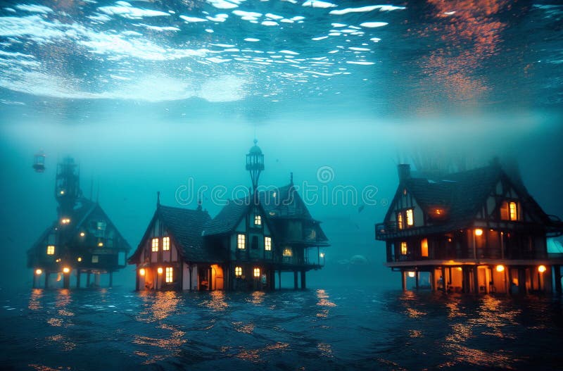 Underwater View of the Underwater World. the City is Under Water ...