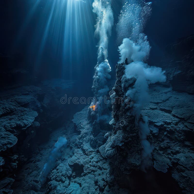 Underwater Volcanic Eruption with Hydrothermal Vents on the Ocean Floor ...