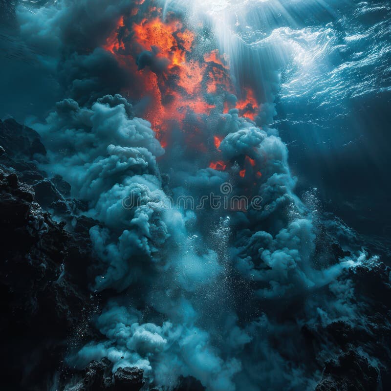 Underwater Volcano Eruption, Deep Sea Stock Illustration - Illustration ...