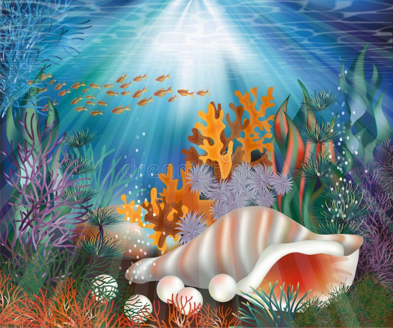 Underwater Wallpaper with Pearl Shell, Vector Stock Vector ...