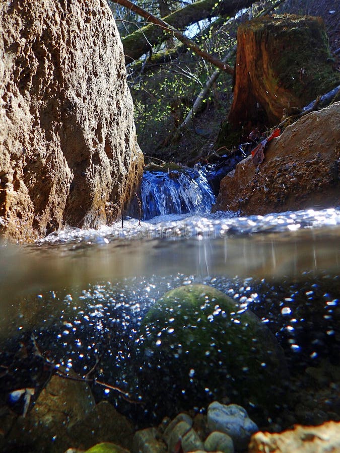 An Underwater and Water Uptake by a Stream Stock Image - Image of ...