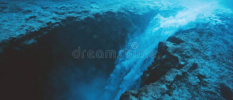 Underwater Waterfall Cascading into a Mysterious Abyss in Deep Blue ...