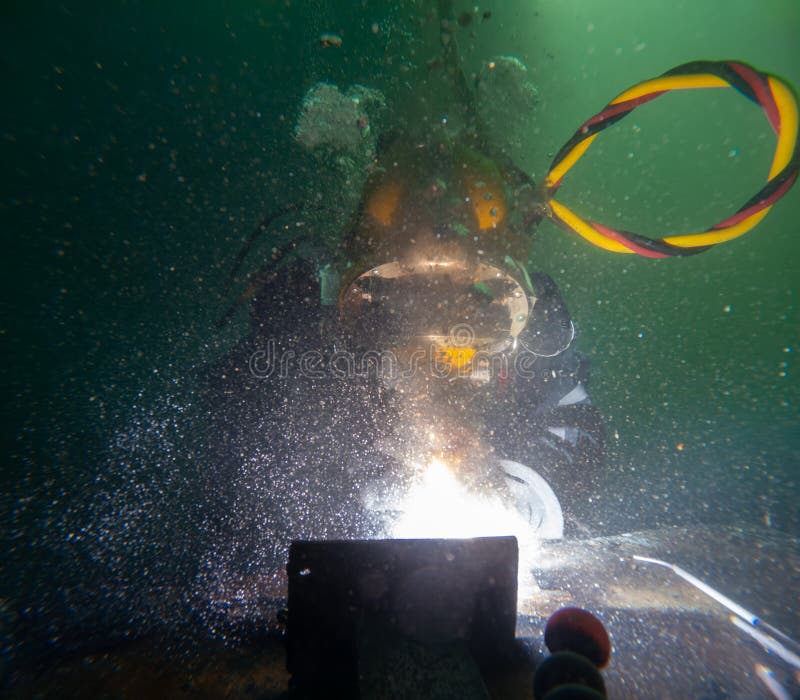 Underwater Welding in Deep Ocean Depths Stock Photo - Image of ...