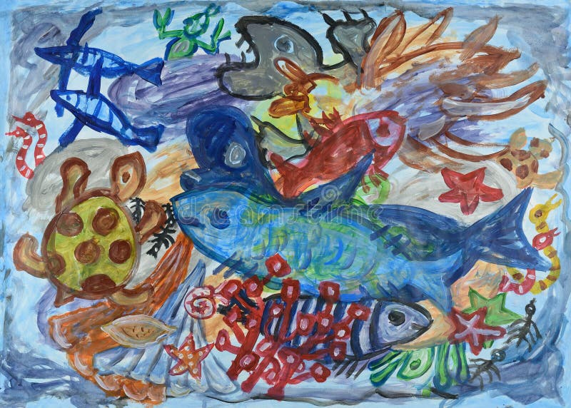 Underwater World Abstract Painting Stock Illustration - Illustration of ...