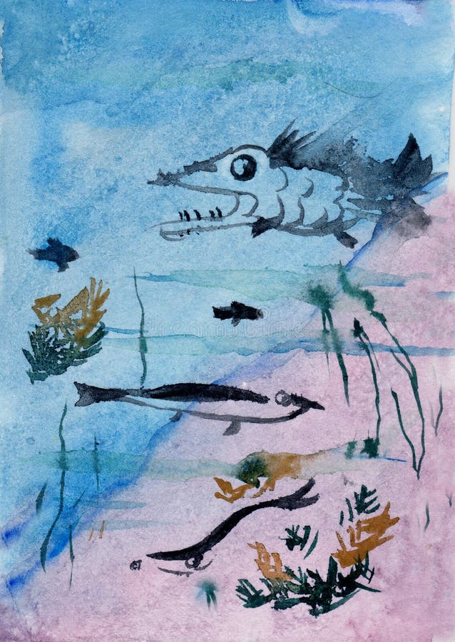 Underwater World with Algae and Fish Stock Image - Image of water ...