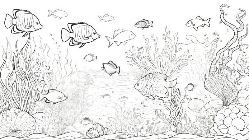 Underwater World - Coloring Page Stock Illustration - Illustration of ...