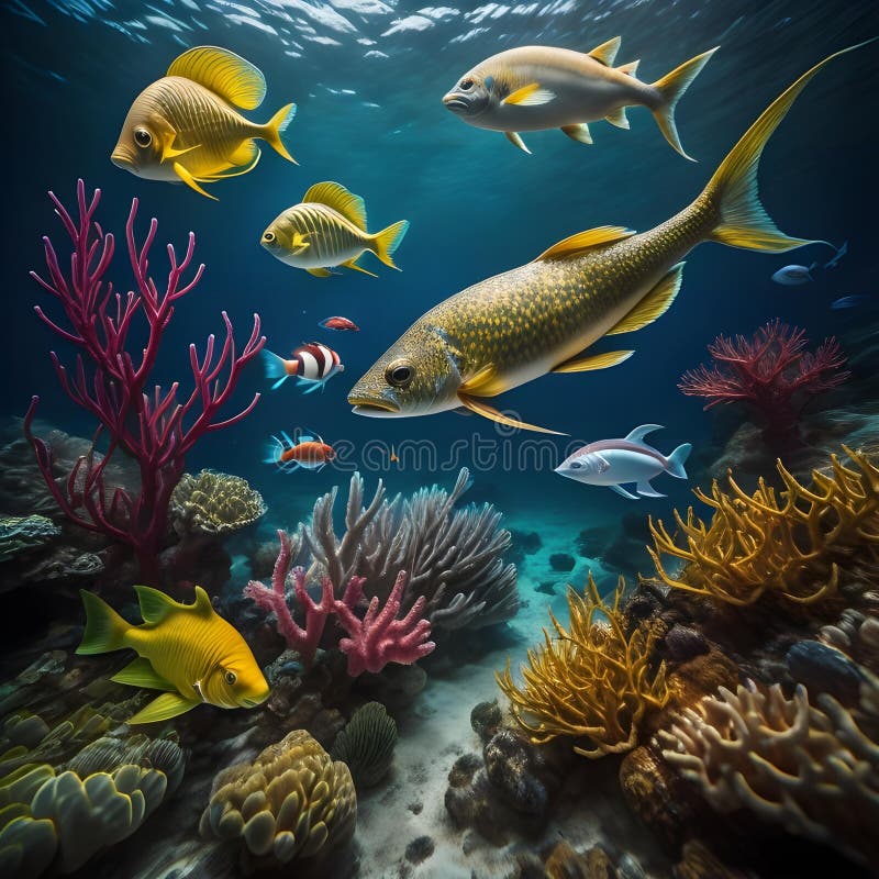 Underwater World with Fish and Corals. Generative Ai Stock Illustration ...