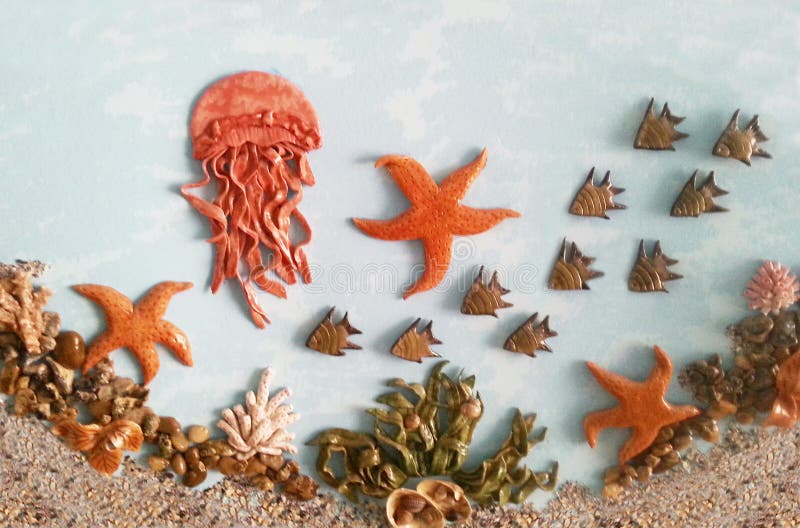 Underwater World of Fish, Starfish, Shells Stock Photo - Image of aqua ...