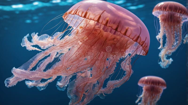 Pink jellyfish close up stock photo. Image of underwater - 356381272