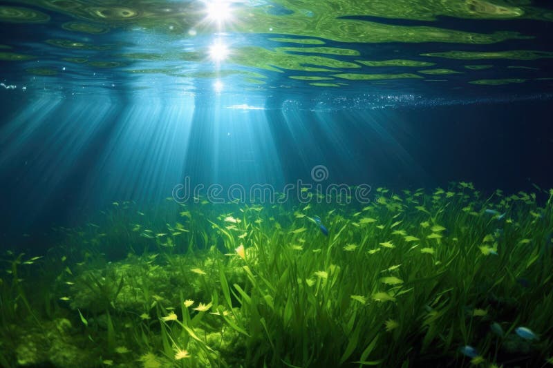 An Underwater World with Rays of Light Penetrating through the Water ...