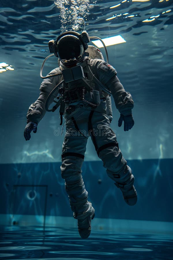 Underwater Zero Gravity. a Spaceman Simulates Weightlessness of Space ...