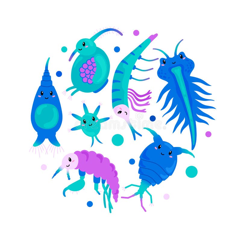 Underwater Zooplankton Banner or Design Element, Flat Vector ...