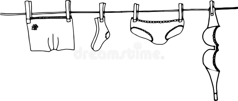 Underwear Drying on Clothesline. Woman Hipster Tights, Socks, Pants and ...