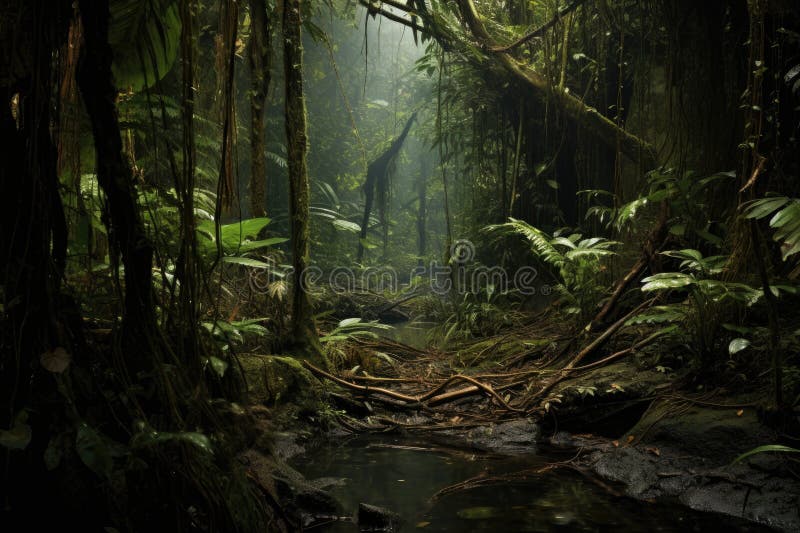 Undisturbed Rainforest Floor with Rich Biodiversity Stock Illustration ...