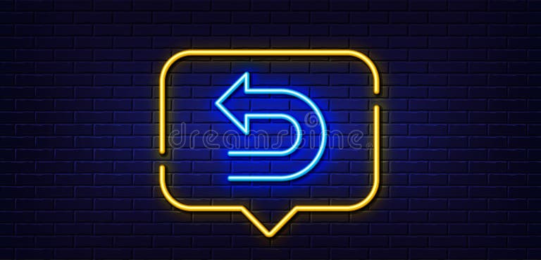 Undo Arrow Line Icon. Left Turn. Neon Light Speech Bubble. Vector Stock ...
