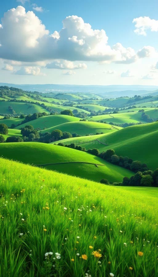 Undulating Green Fields, Rolling Hills, UK Countryside, Cultivation ...