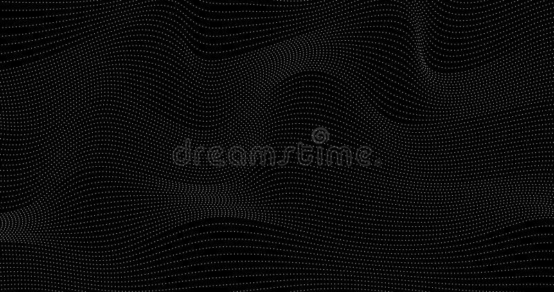 White Wave of Particles Geography Grid on Black Abstract Background ...