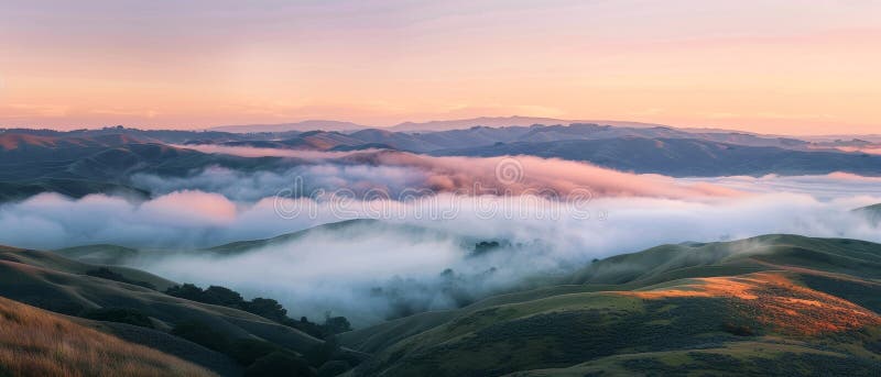 Undulating Hills Shrouded in Mist Under a Pastel Dawn Sky Create a ...