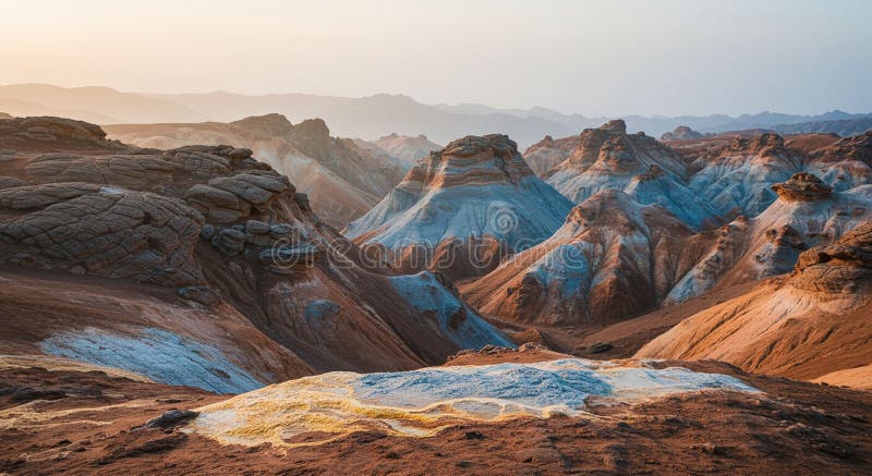 Undulating Landscape Featuring Multi-colored Rock Formations with ...